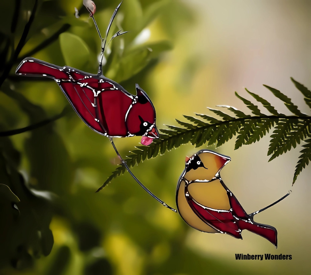 Stained Glass Cardinal Ornament Stained Glass Red Cardinal Bird ...