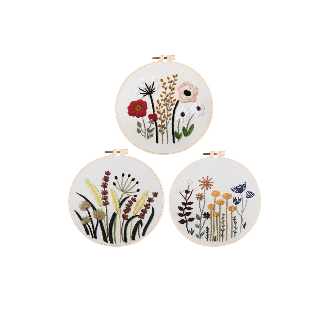 Strong Wildflowers Embroidery Kits Gift With Pattern, Embroidery Hoop ...