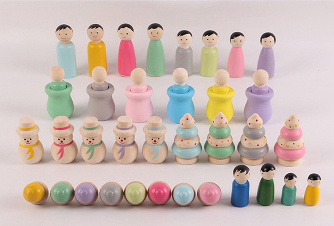 10 Wooden Peg Dolls for Christmas - Painted Wooden People - DIY Wood ...