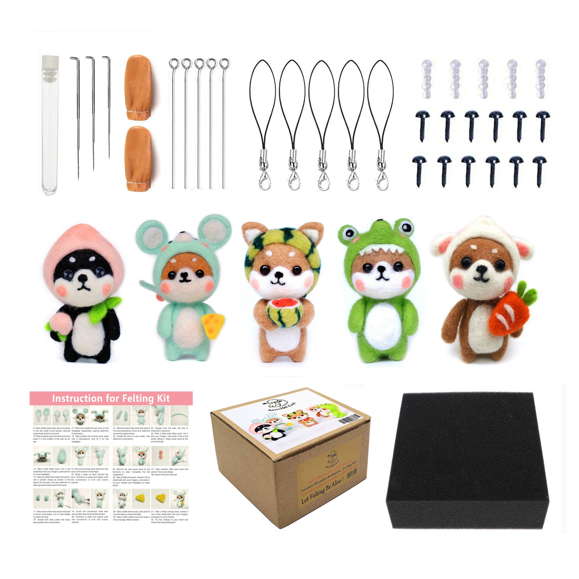 5 Pack Shiba Inu Dog Needle Felting Kits With Gift Box Package - Mother ...