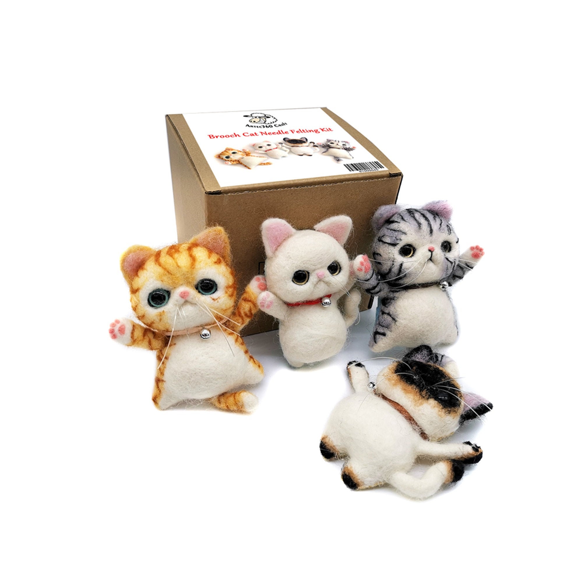 4 Pack Cat Needle Felting Kits with Brooch Gift Box Wrap | Etsy