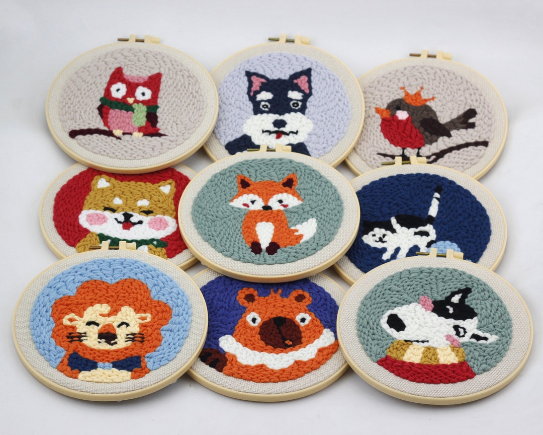 Animal Punch Needle Kit Craft Present for Beginner Diameter 8 Inch ...