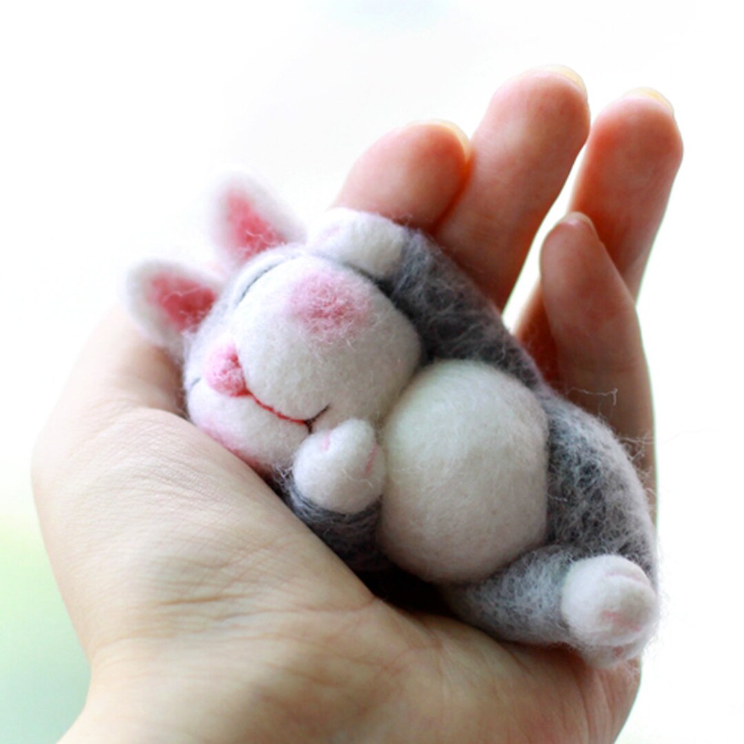 Rabbit Needle Felting Kit Sleep in Hands Gift for Mom Grandma 6inch ...