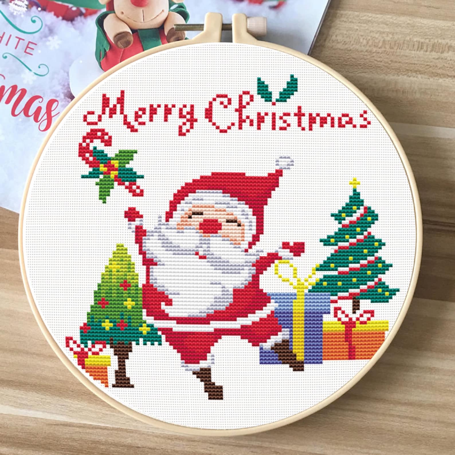 Christmas Cross Stitch Kits Embroidery Hoop Color Threads | Etsy
