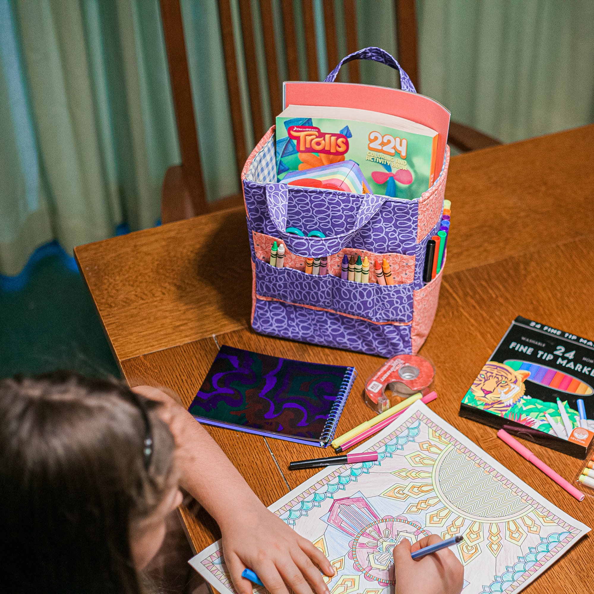 Pink and Purple Kid's Art Tote Bag, Children's Crayon Caddy, Art ...