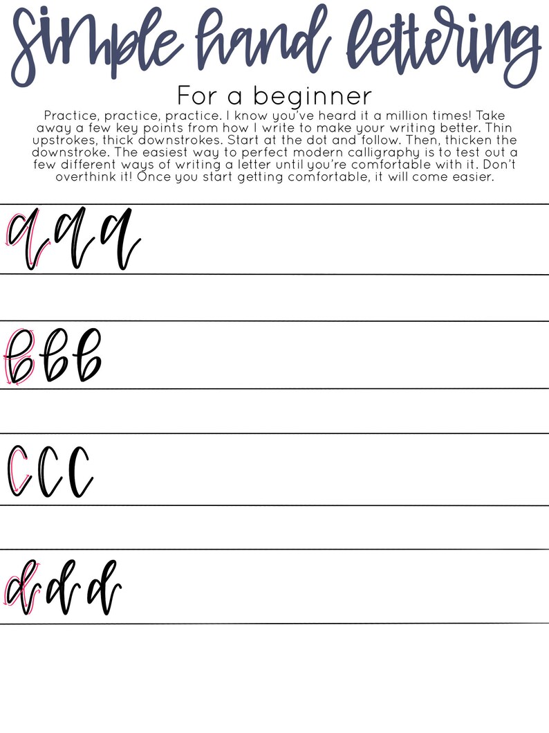 Simple Hand Lettering Practice Sheet Alphabet A-Z Downloadable ...