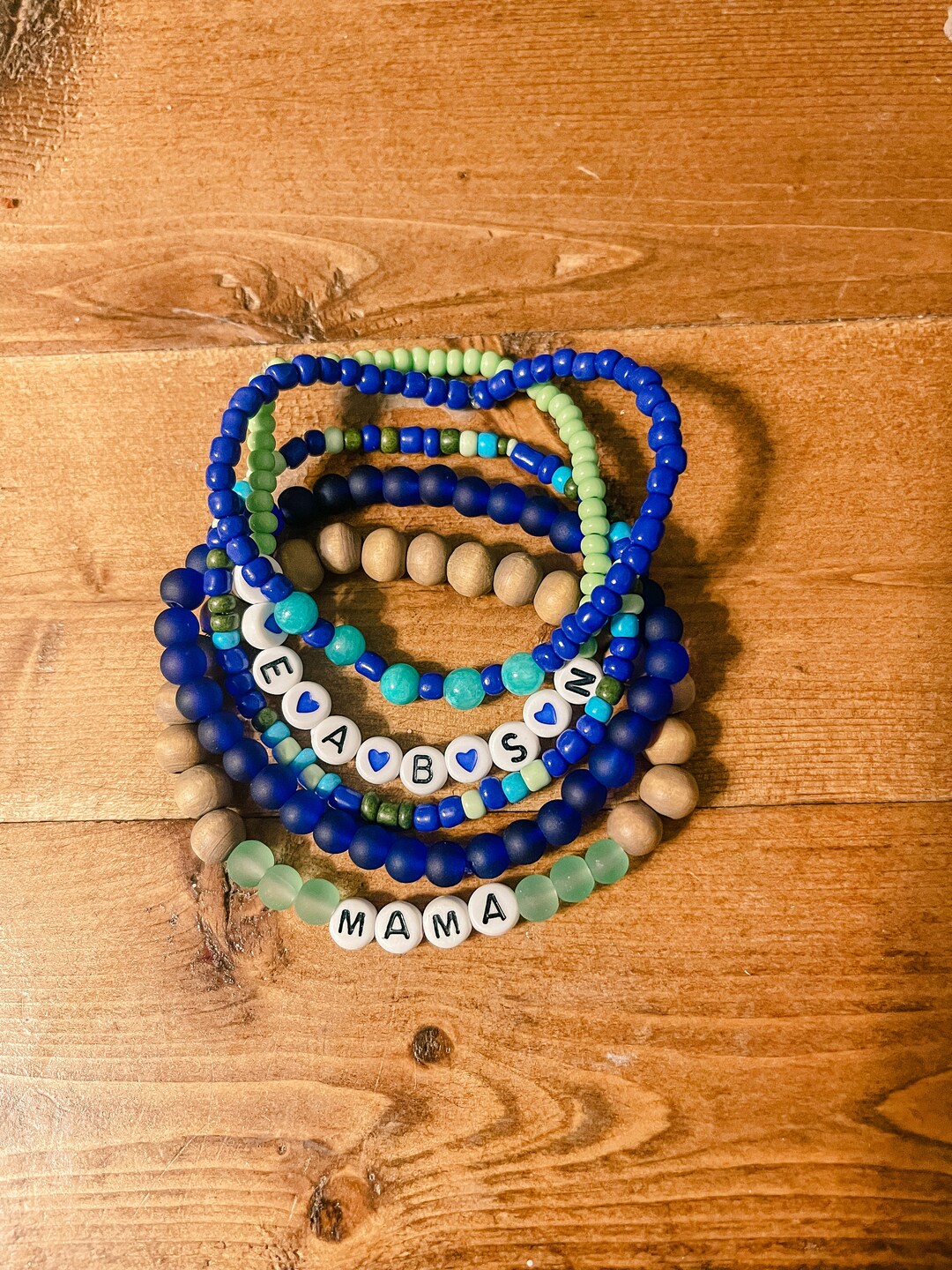 5 Stack Custom Bracelet Bundle Personalized Beaded Name Bracelet Custom ...