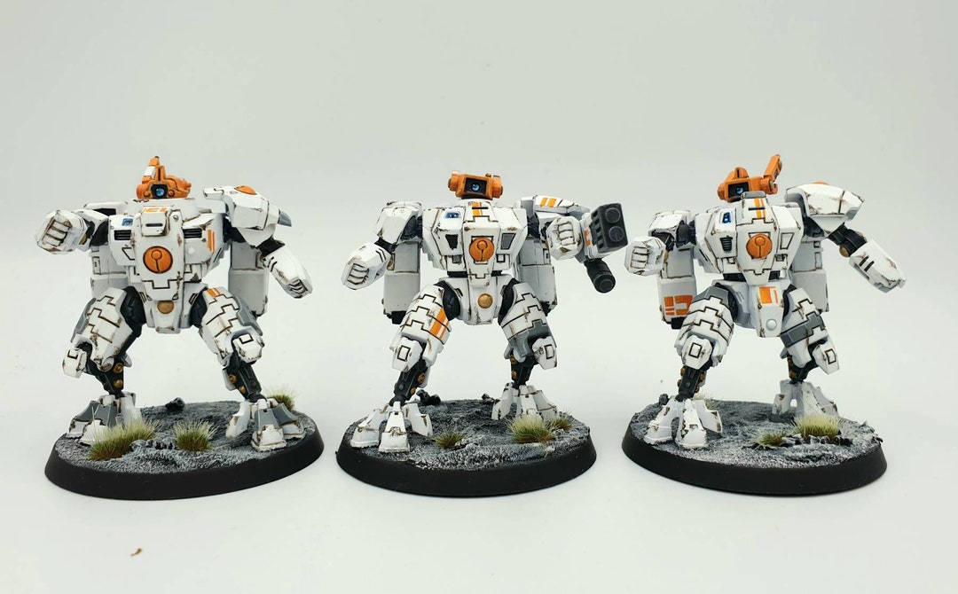 3 X Tau XV8 Crisis Battlesuits Fully Magnetised Painted Miniatures ...