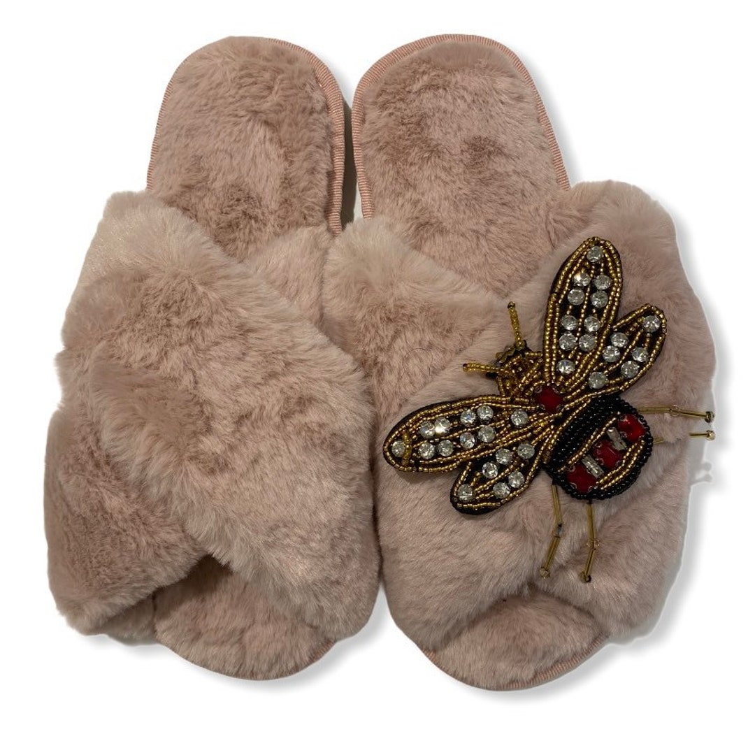 Beaded Bee Faux Fur Christmas Slippers Various Colours - Etsy