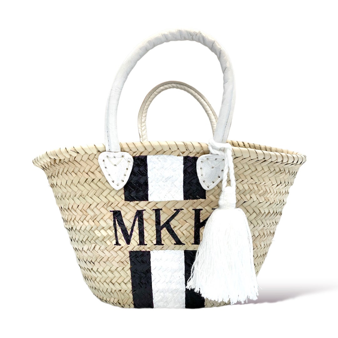 Monogrammed/personalised Straw Beach Basket. Hand Painted Basket Bag ...