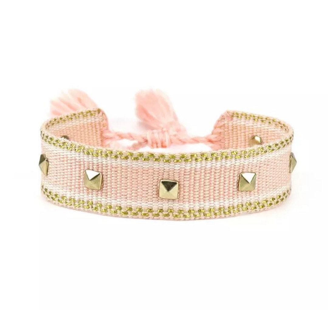 Canvas Studded Fabric Friendship Bracelet Pink/gold - Etsy