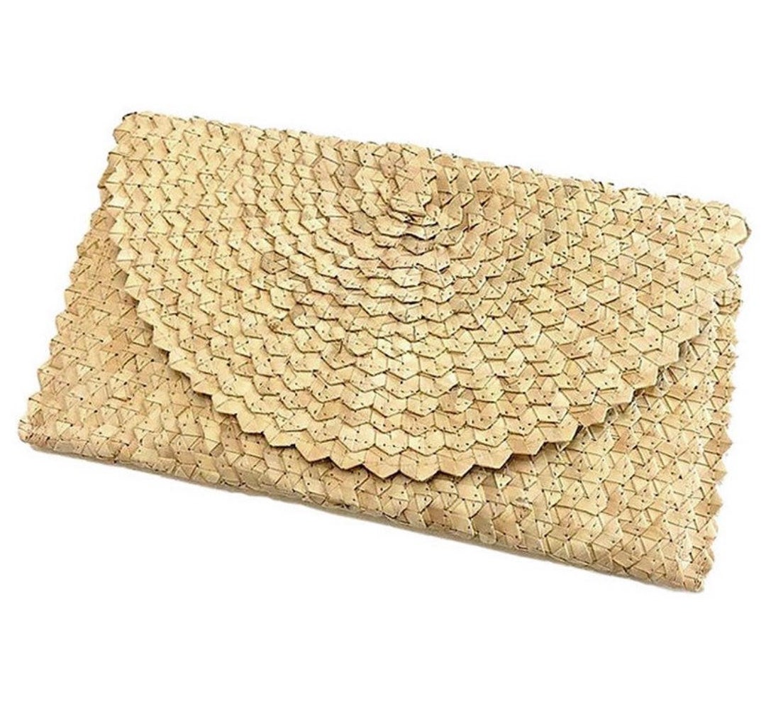 Straw Clutch Purse Black/natural Summer Beach Bag Envelope Wallet - Etsy