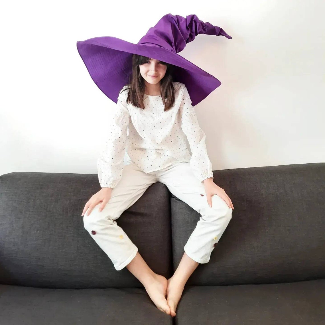 Witch Hat Extra Large Brim Purple Witch Hat Cotton - Etsy