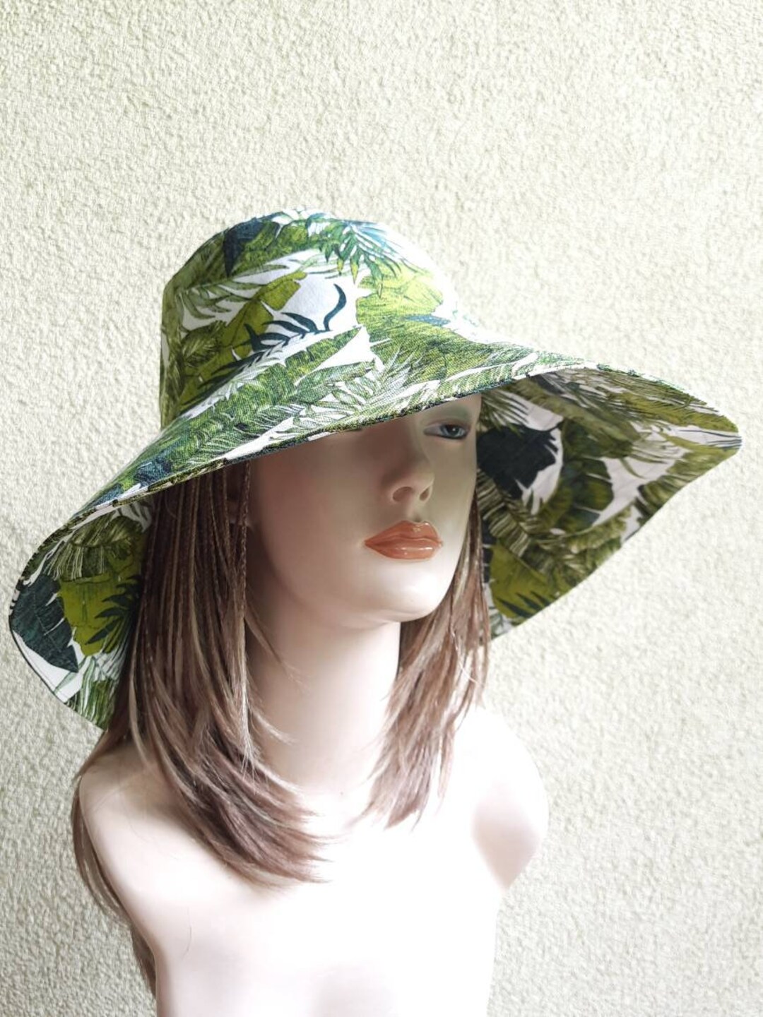 Tropical Forestgreen Linen Sun Hat Panama, Dark Green Summer Hat, Women ...