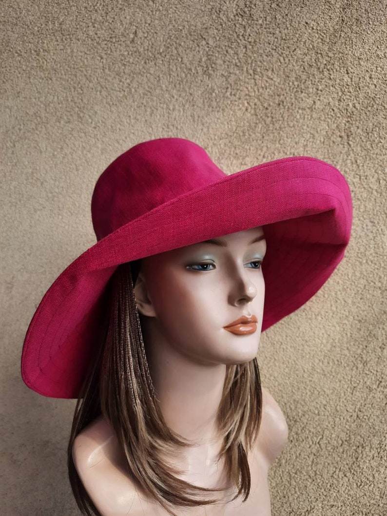 Women's Pink Linen Sun Hat Panama Deep Pink Summer Hat - Etsy