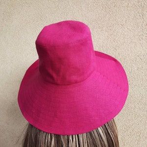 Women's Pink Linen Sun Hat Panama, Deep Pink Summer Hat, Women's Linen ...