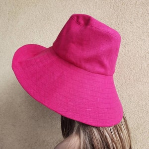 Women's Pink Linen Sun Hat Panama, Deep Pink Summer Hat, Women's Linen ...