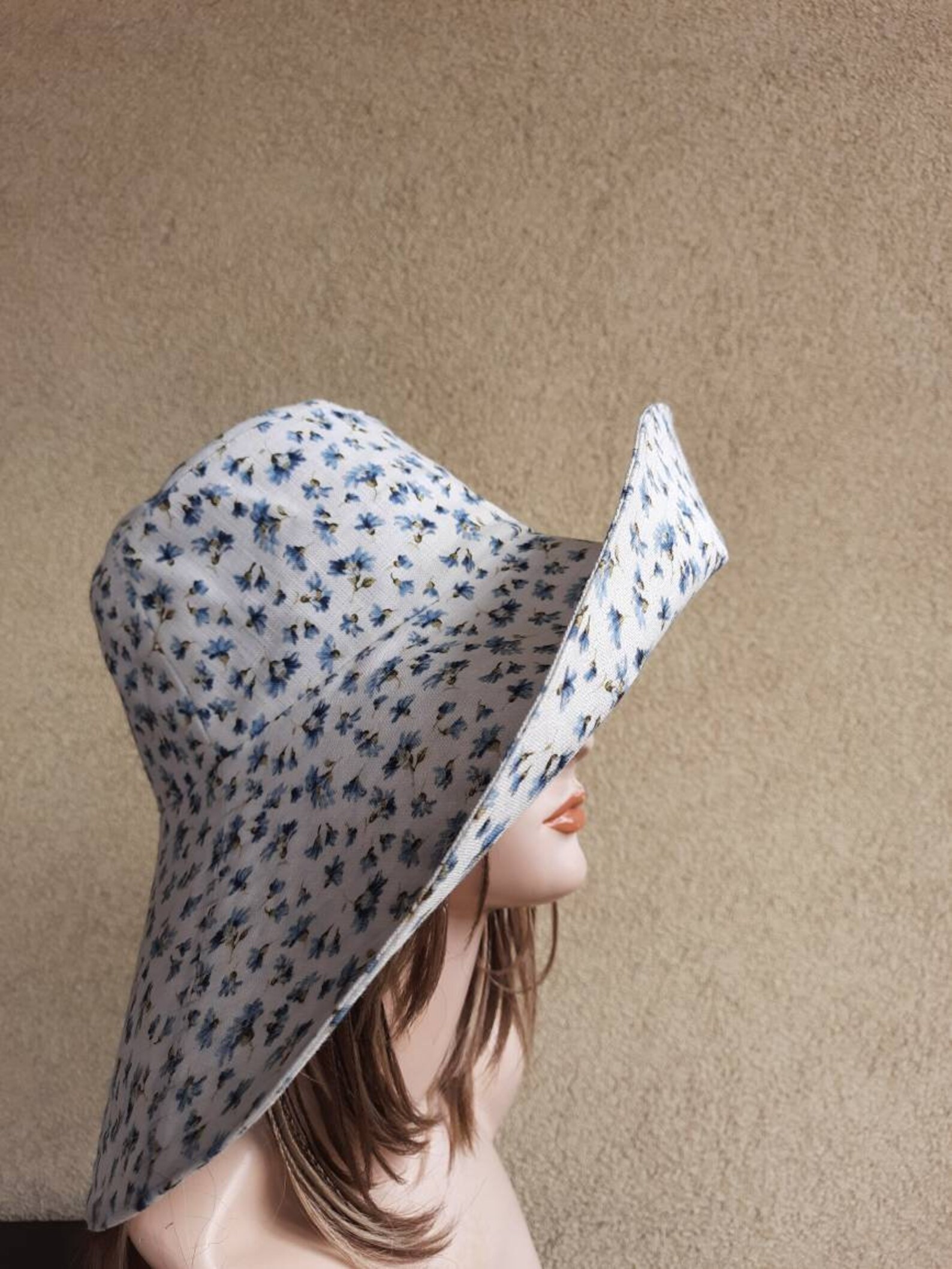 Women's Sun Hat White Linen Sunscreen Hat in Small Flower - Etsy