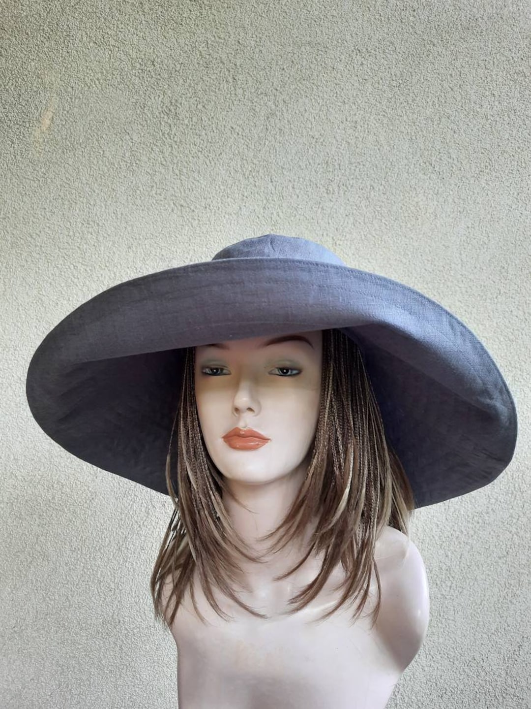 Gray Linen Sun Protection Hat With Wide Brim, Women's Travel Hat, Linen ...