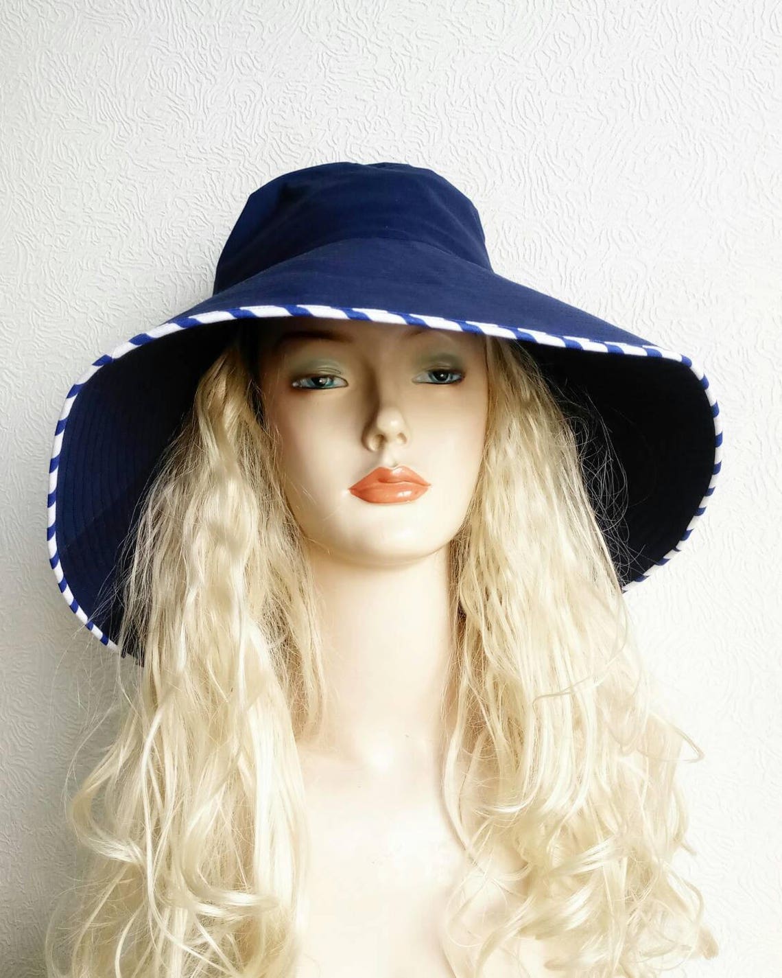 Women's Navy Blue Cotton Sun Hat With Wide Brim Cotton - Etsy