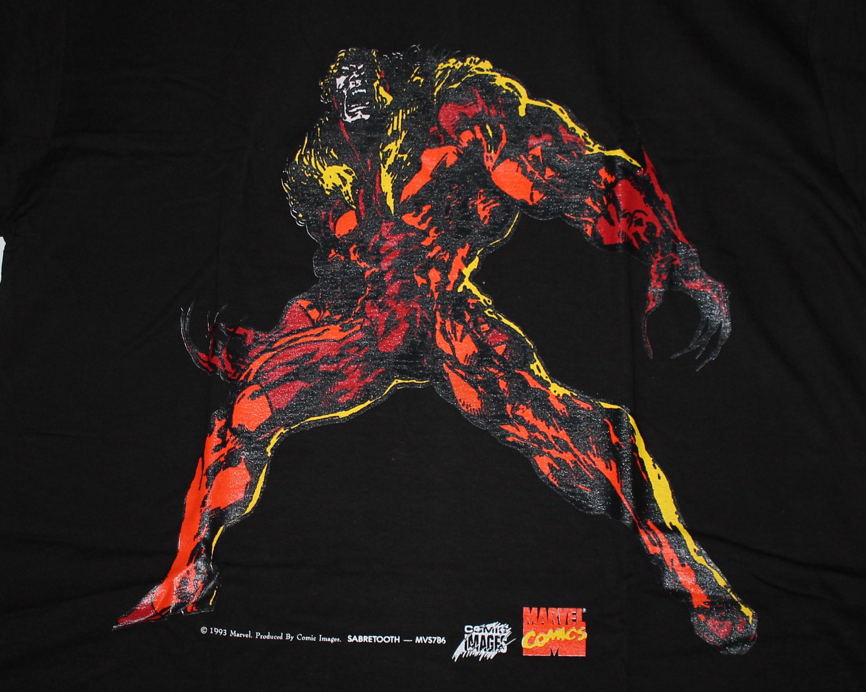 XL * NOS giant print 90s 1993 Sabretooth Marvel Comic t shirt * 108.21