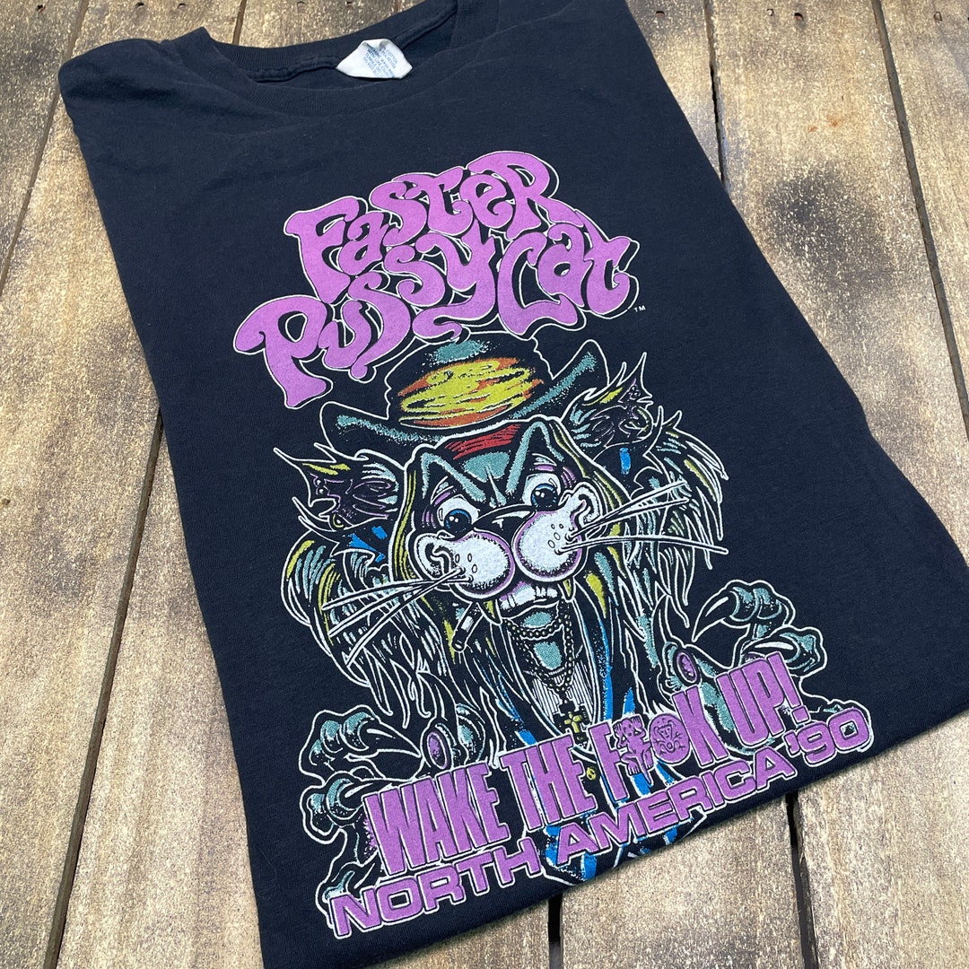 Ml Vintage 1990 Faster Pussycat Tour T Shirt Glam Metal Concert Sleaze Rock Medium Large 34191