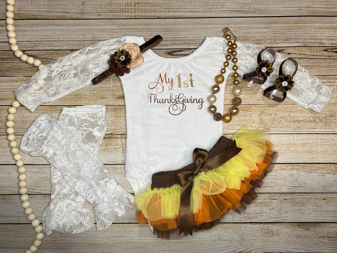 Baby Girl My First Thanksgiving Outfit: Lace Bodysuit, Brown Tutu - Etsy