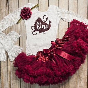 Baby Girl Lace First Birthday Outfit With Maroon Burgundy Turkey "one ...