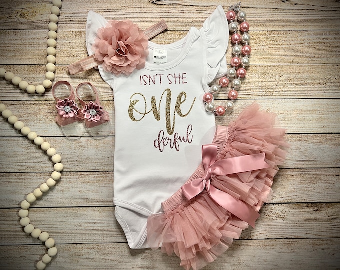 Baby Girl 1st Birthday Outfit, Isn't She Onederful Flutter Bodysuit ...