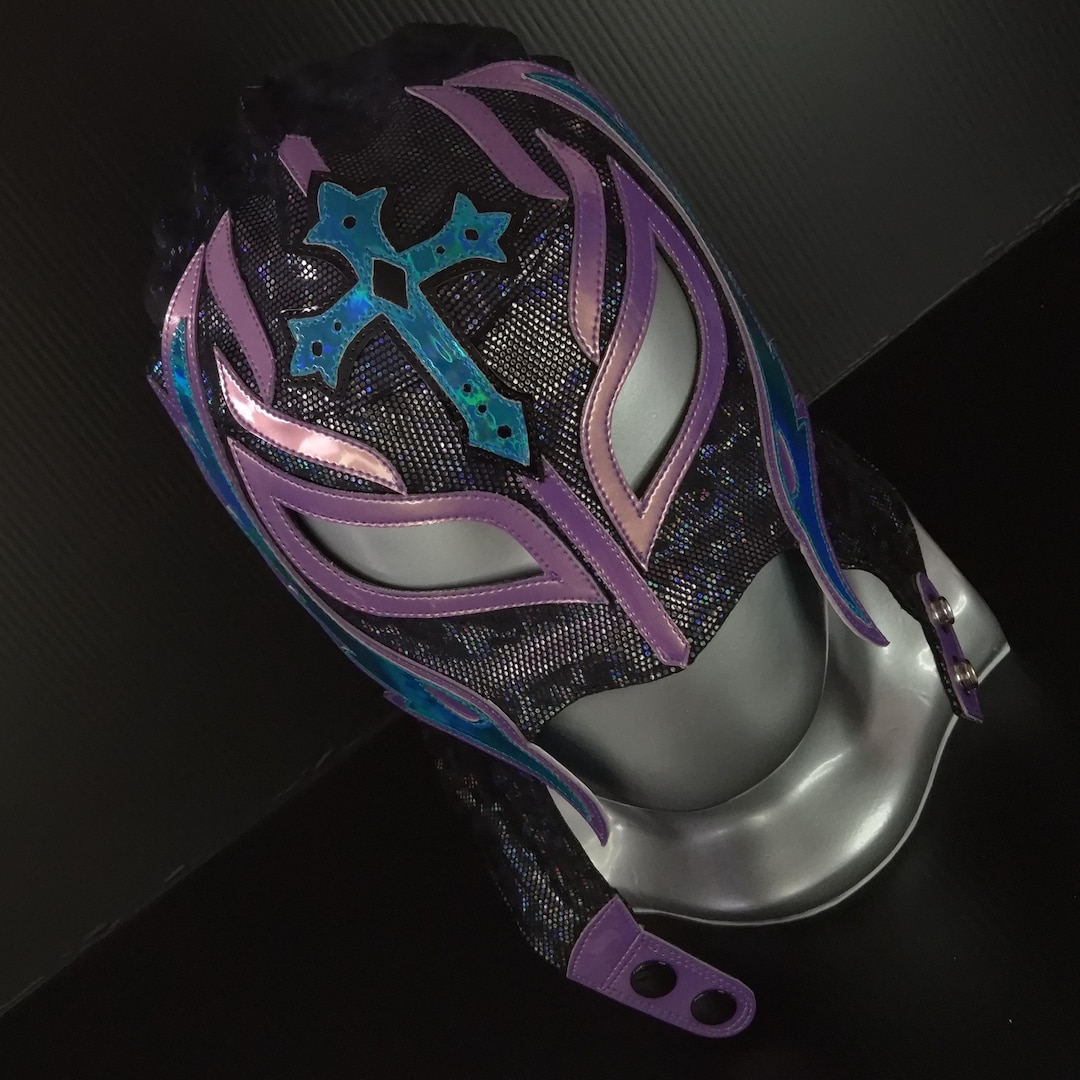 Hand Made BLACK PURPLE MASK Wrestling Mask Luchador Costume Wrestler ...