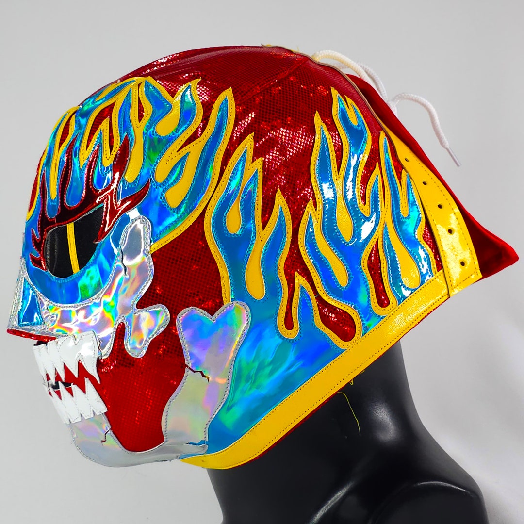 Hand Made FIRE SKULL MASK Wrestling Mask Luchador Costume Wrestler ...