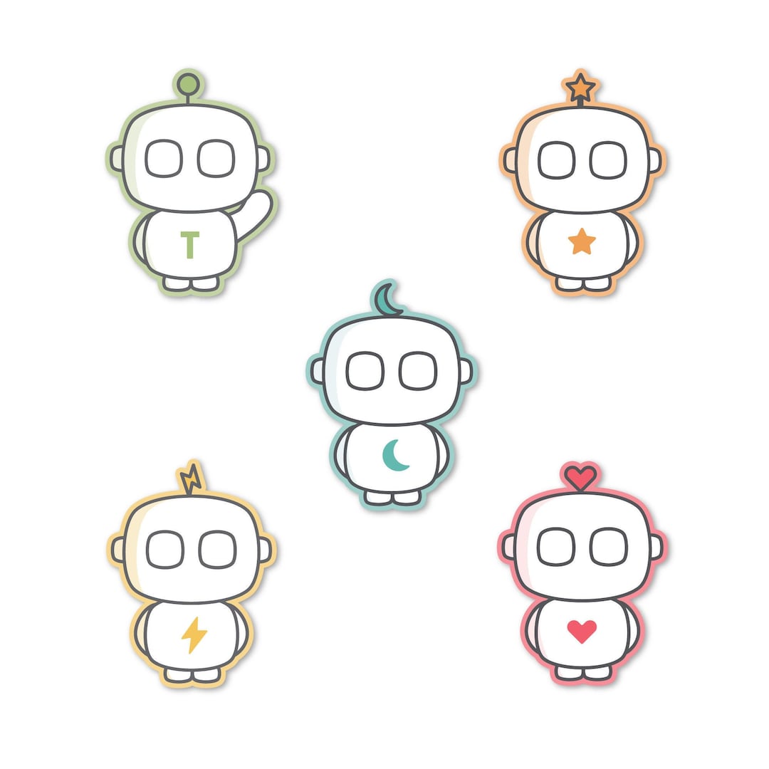 Robot Vinyl Sticker, Tiny Robot, Cute Robot, Heart, Star, Lightening ...
