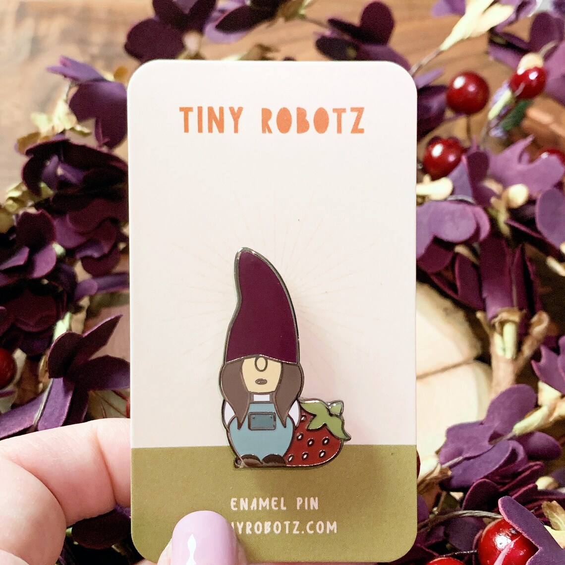 Lady Gnome Enamel Pin Gnome With Strawberry Garden Gnome - Etsy
