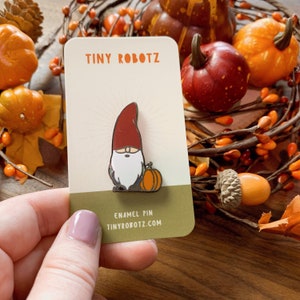 Gnome Enamel Pin, Gnome With Pumpkin, Garden Gnome Pin, Gnomes in Fall ...