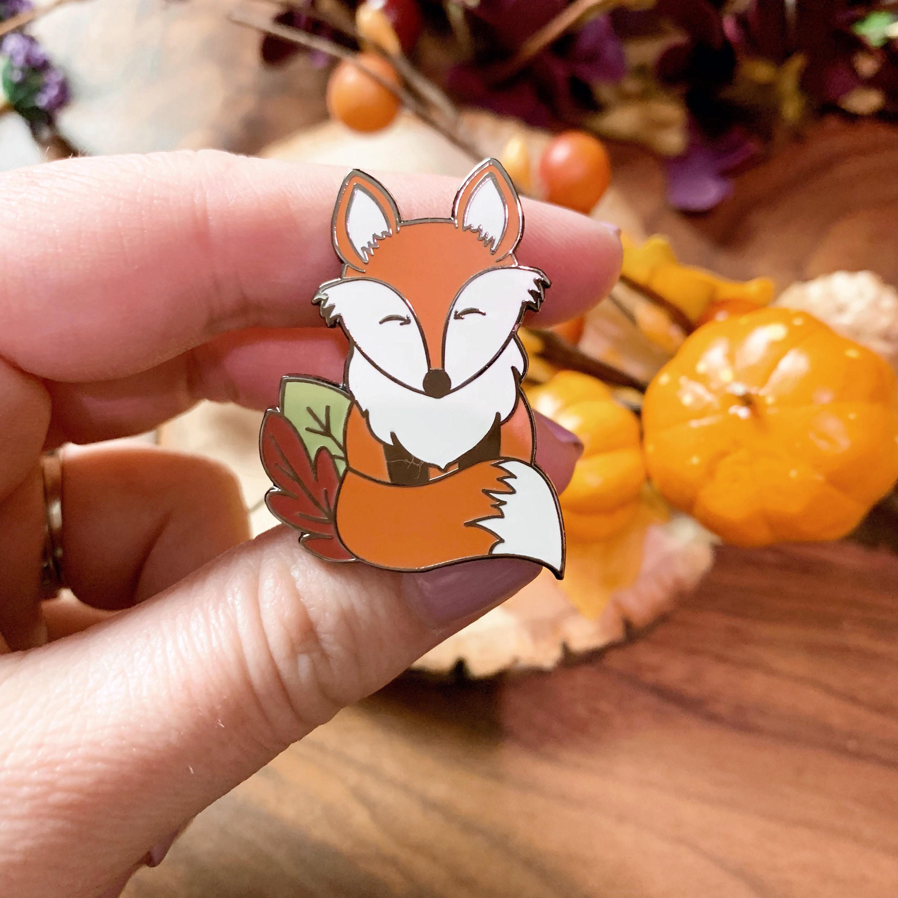 Fox Enamel Pin Fox With Leaves Garden Pin Fox in Fall | Etsy