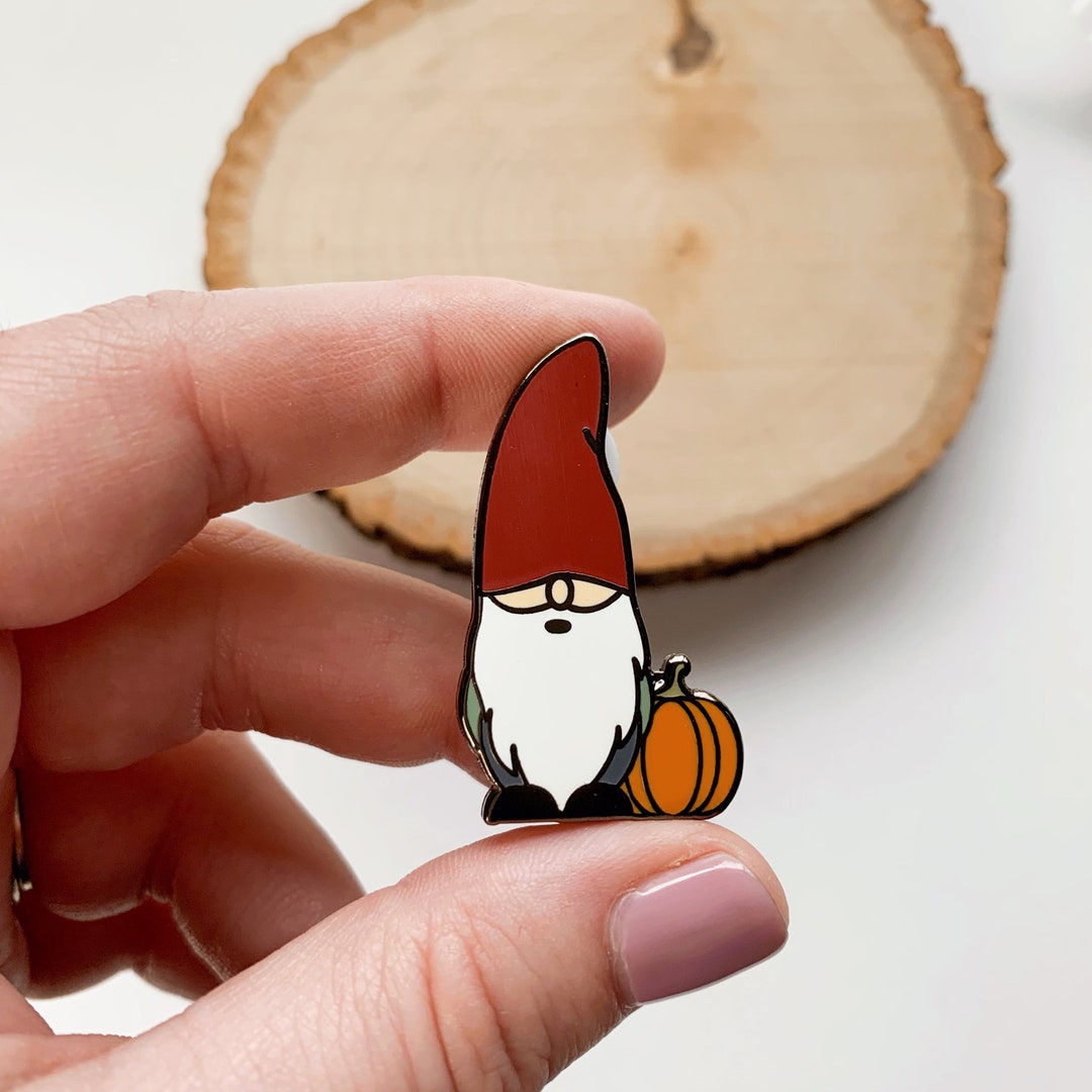 Gnome Enamel Pin, Gnome With Pumpkin, Garden Gnome Pin, Gnomes in Fall ...