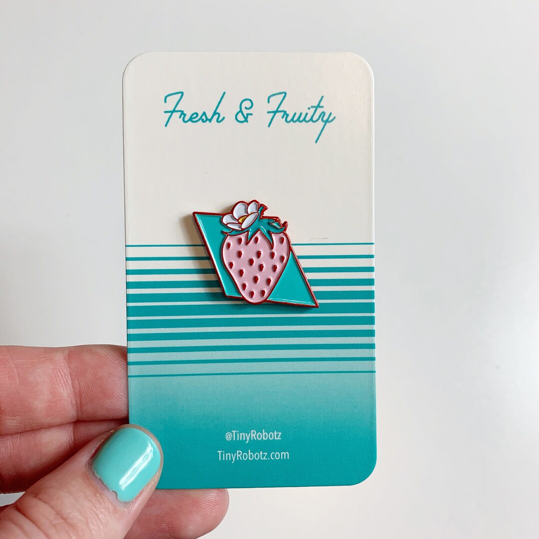Strawberry Enamel Pin: 80's Style Red & Teal Fruit Pin - Etsy