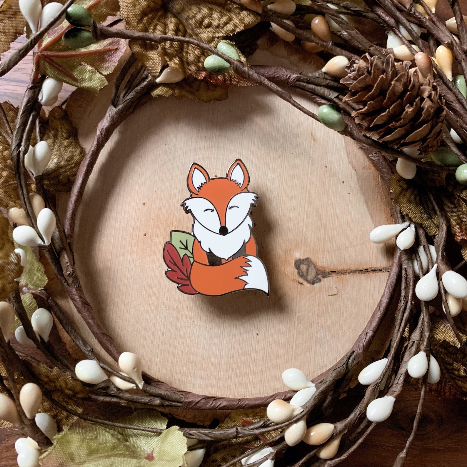 Fox Enamel Pin Fox With Leaves Garden Pin Fox in Fall - Etsy