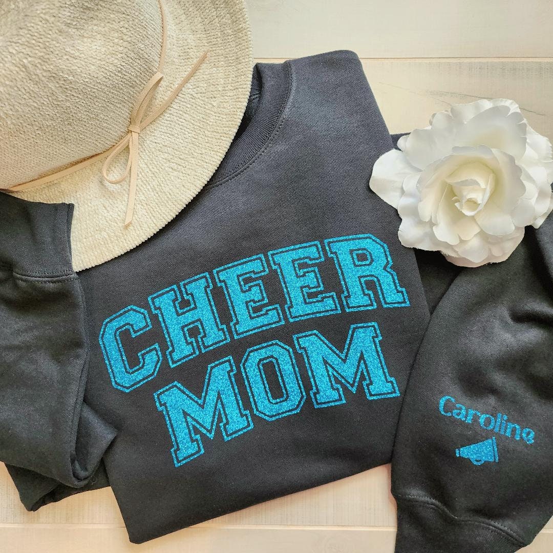 Custom Cheer Mom Sweatshirt, Cheerleader Shirt, Glitter Cheer Mom ...