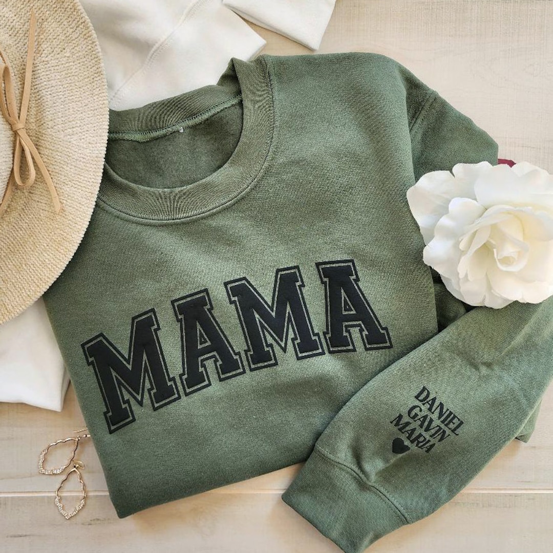 Popular Mama Sweatshirt With Kids Names on Sleeve, Embossed Puff ...