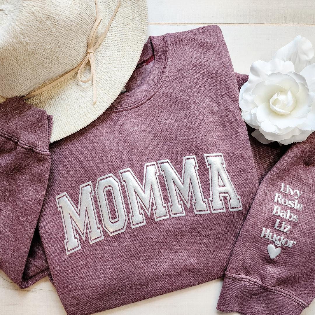 Momma Keepsake Sweatshirt With Puff Lettering, Personalized Kid Names ...