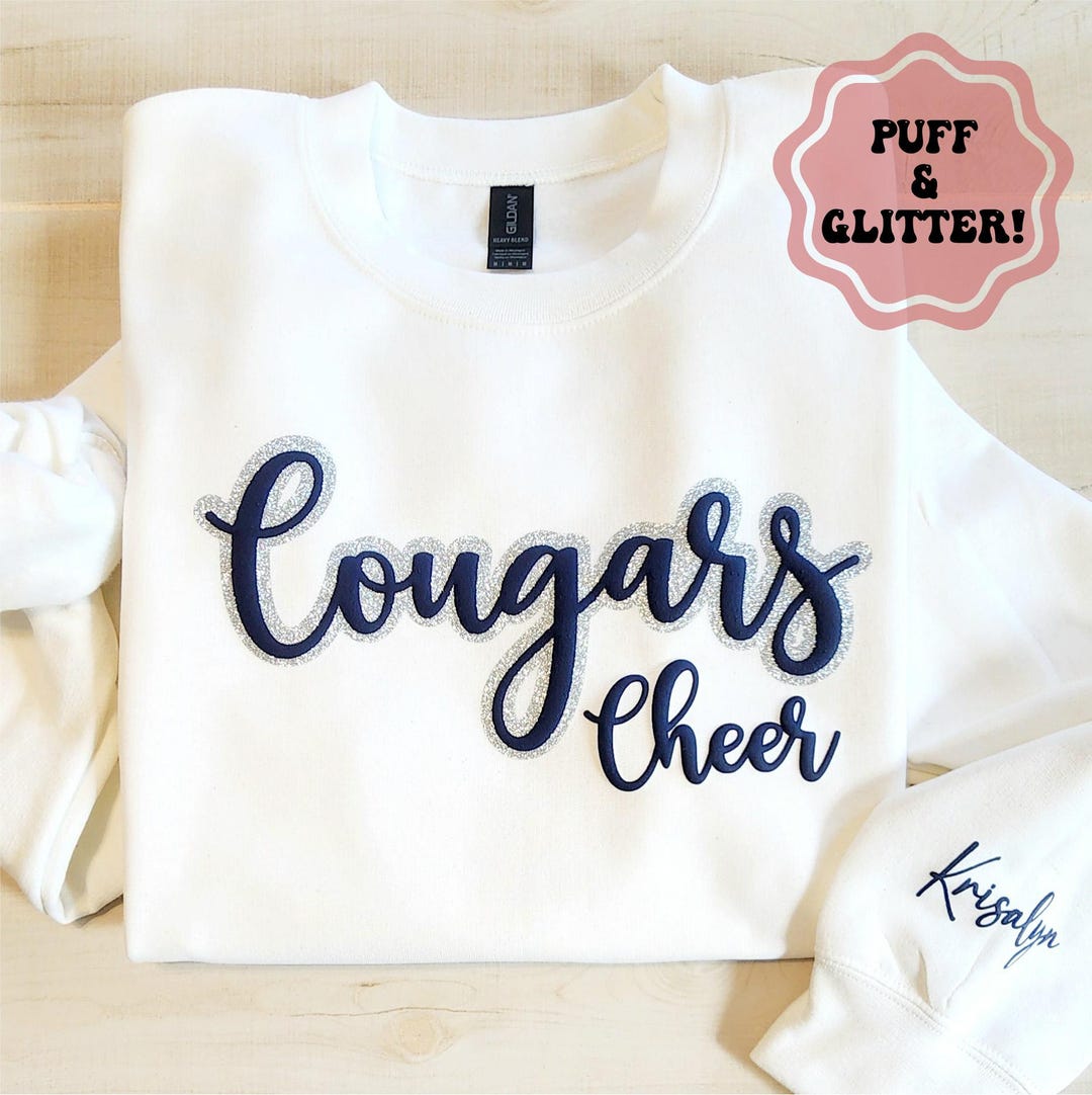 Custom Puff Cheer Sweatshirt, Glitter Cheer Sweater With Personalized ...