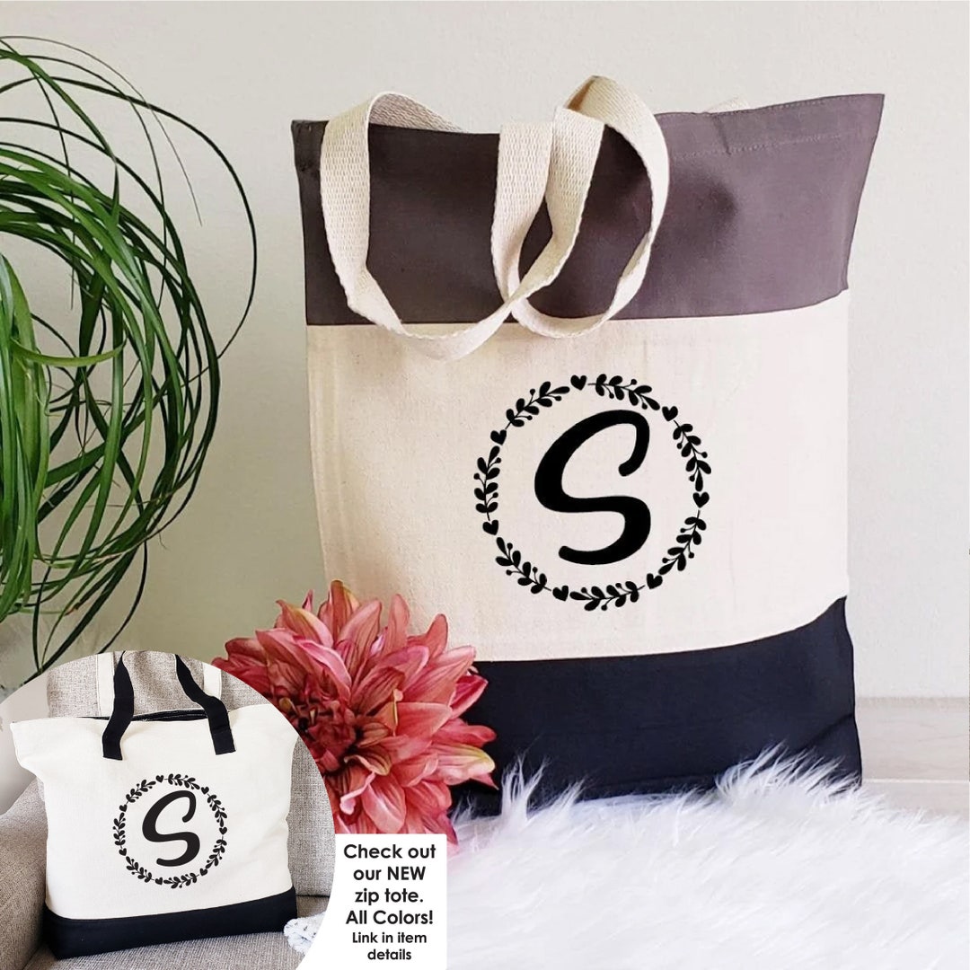 Initial Tote Bag, Monogram Tote Bag, Gift for Her, Custom Womens Canvas ...