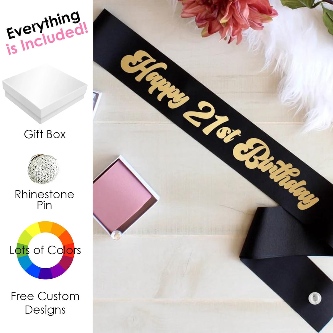 21st Birthday Sash, Birthday Sash for Women, Glittery Birthday Sash ...