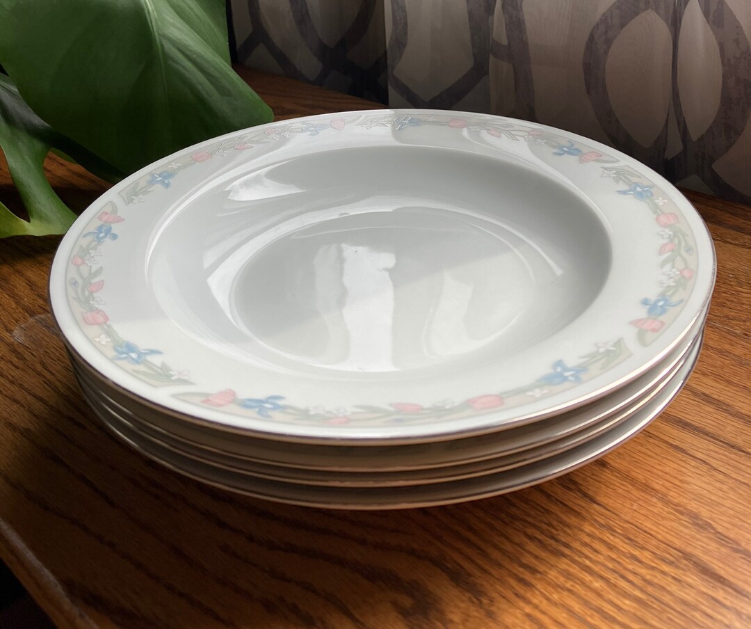 Set of 4 Pasta Salad Bowls Illusions by Excel Blue Pink Flowers - Etsy