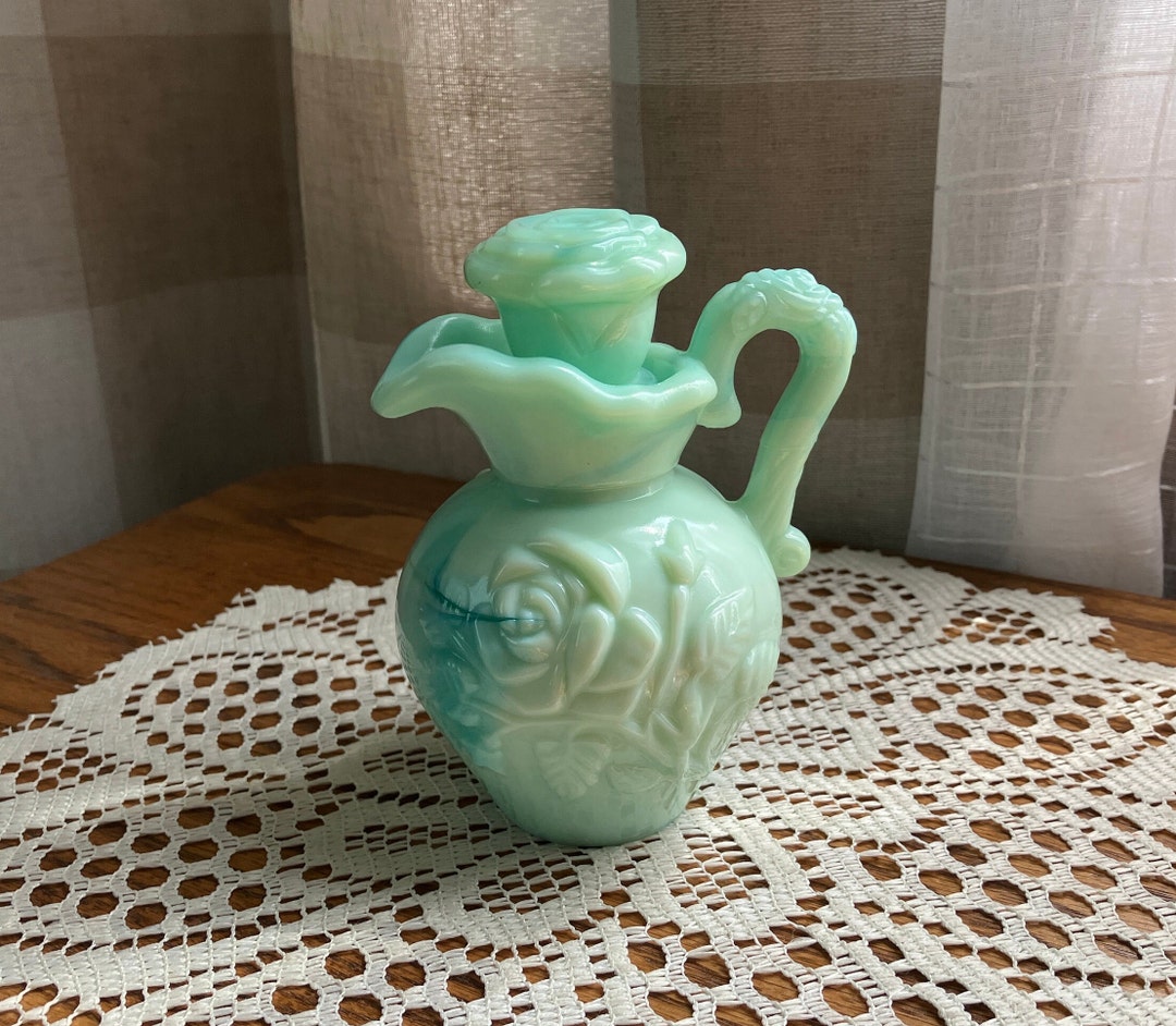 Avon Green Milk Glass Cruet Mini Pitcher With Stopper - Etsy