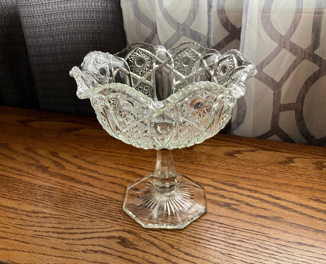 Pressed Glass Compote Ruffled Edge - Etsy