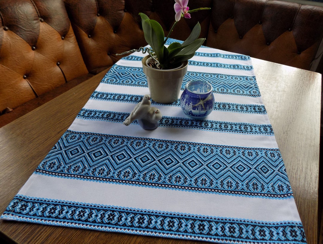 Blue and Black Ukrainian Table Runner Embroidery Tablerunner - Etsy