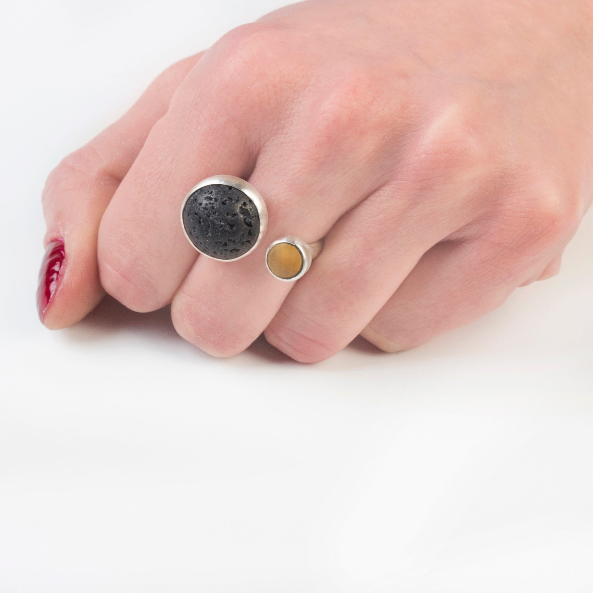 Silver Black Lava Rock Ring Lava Ring Natural Tiger's | Etsy