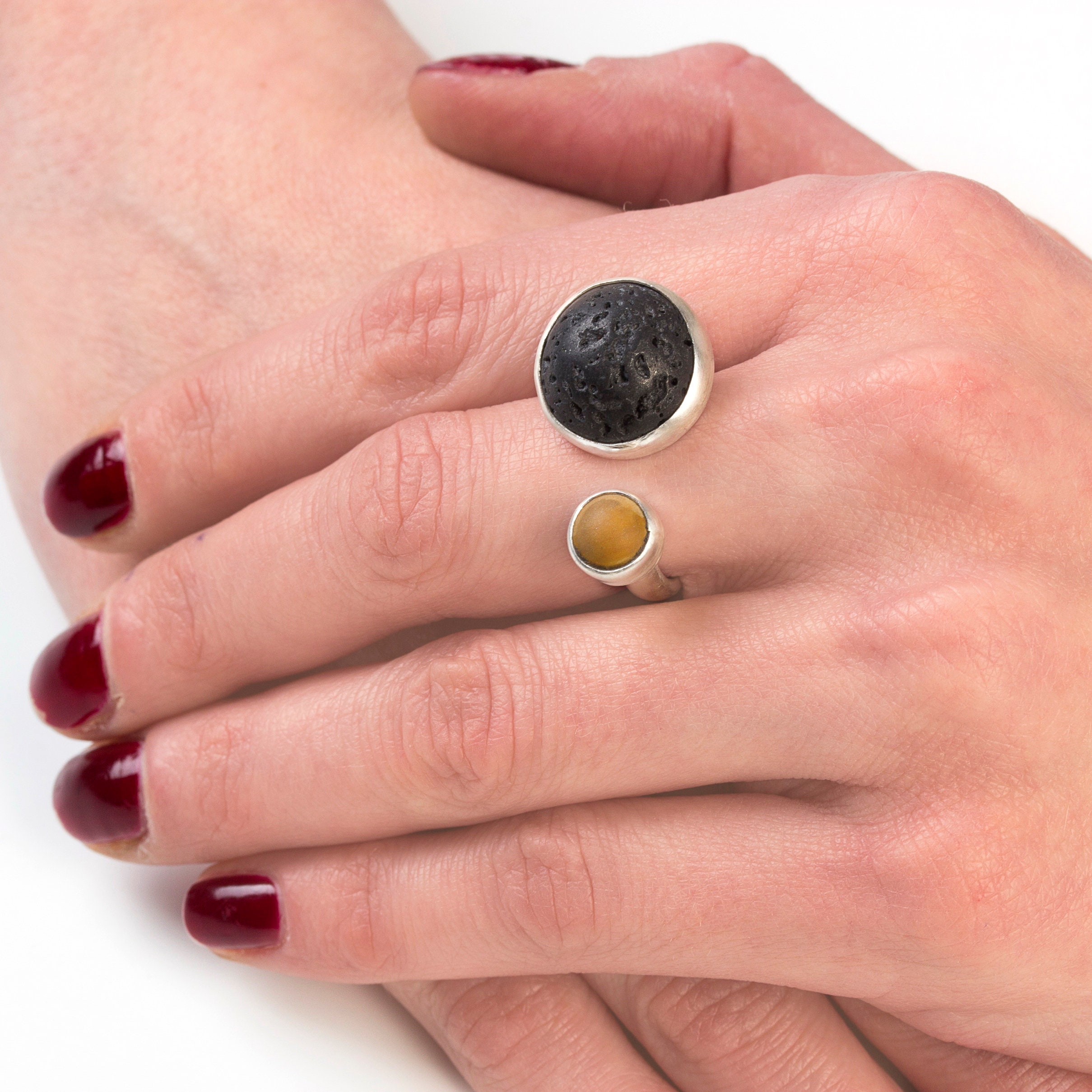 Silver Black Lava Rock Ring Lava Ring Natural Tiger's | Etsy